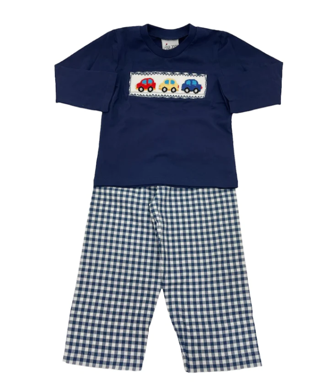 Delaney Smocked Two Piece Cars Pants Set – Kids on King